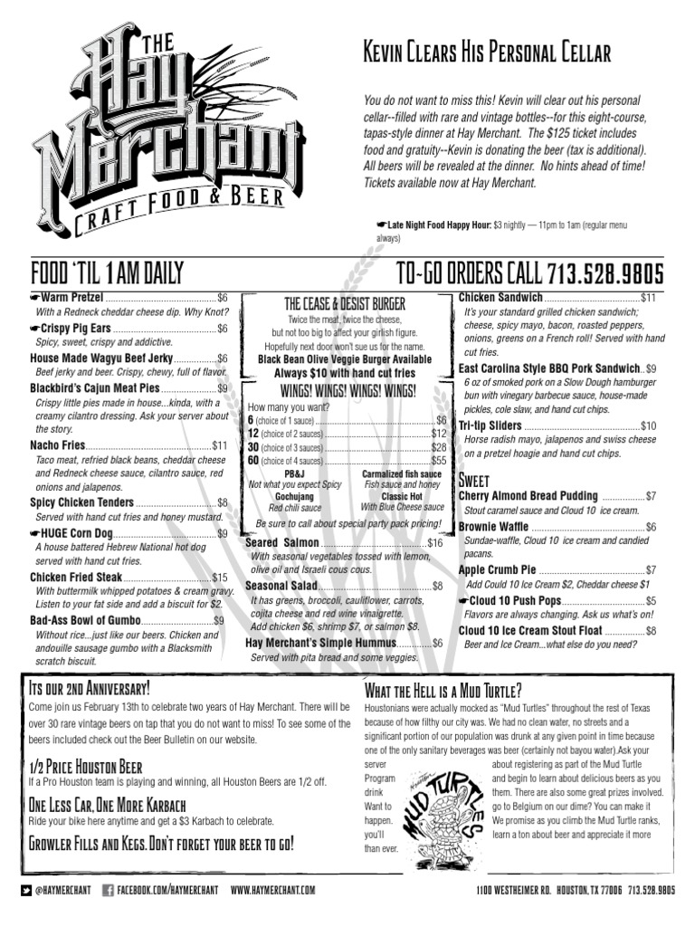 Hay Merchant Menu Jan. 2014 | PDF | French Fries | Ale