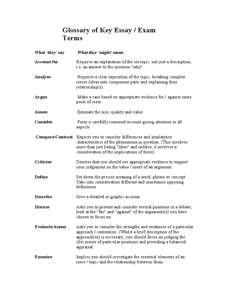 Key Terms for Essay Writing | PDF | Essays | Definition