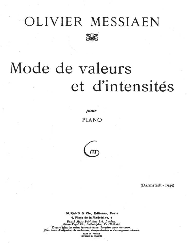 Messiaen - Mode de Valeurs Et D'intensites | PDF | Mode