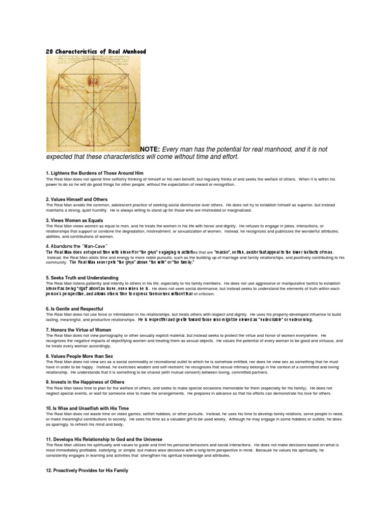 20 Traits Defining Real Manhood | PDF | Masculinity | Virtue