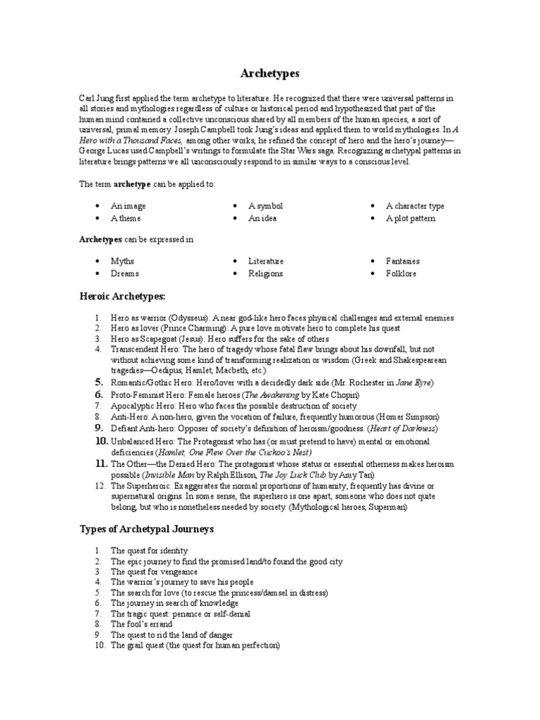 Archetypes To Help With Literary Analysis | PDF | Hero | Archetype