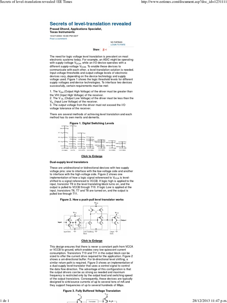 Level Translation Techniques Explained | PDF | Transistor | Input/Output