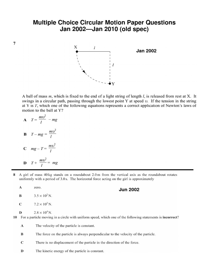All CircularMotion MultipleChoice | PDF | Tests | Psychological Testing