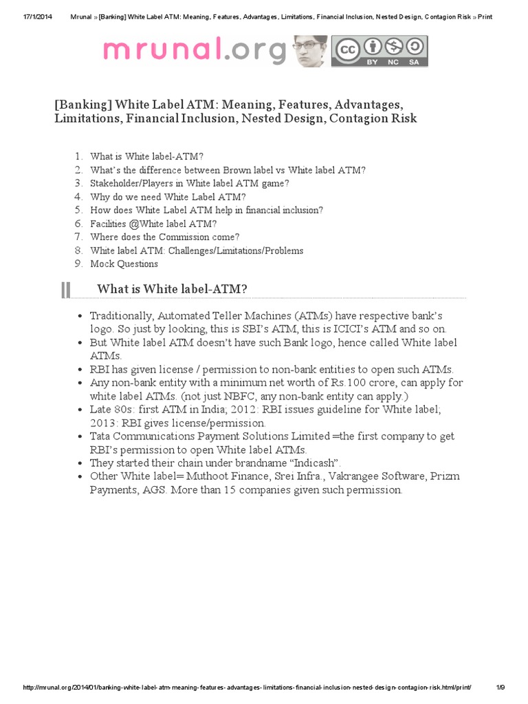 Mrunal (Banking) White Label ATM - Meaning, Features, Advantages ...