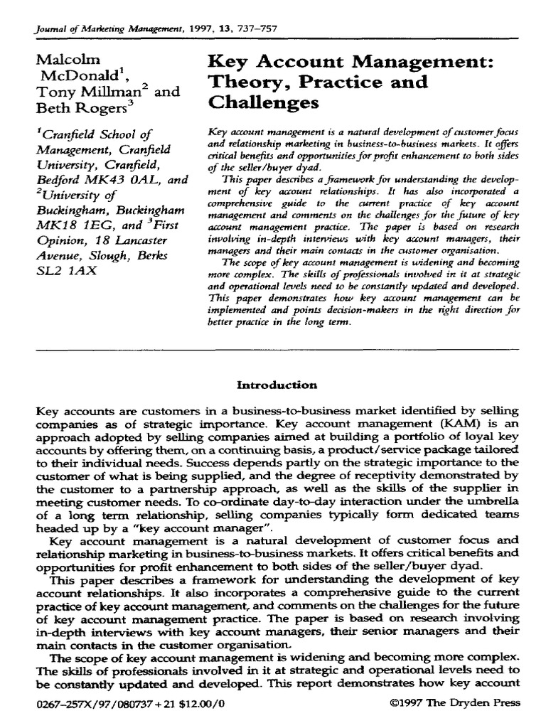 Key Account Management Challenges Theory and Practice | Download Free ...