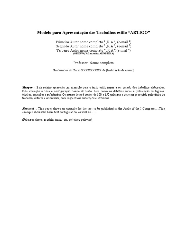 Modelo de Paper | PDF | Abstract (resumo)