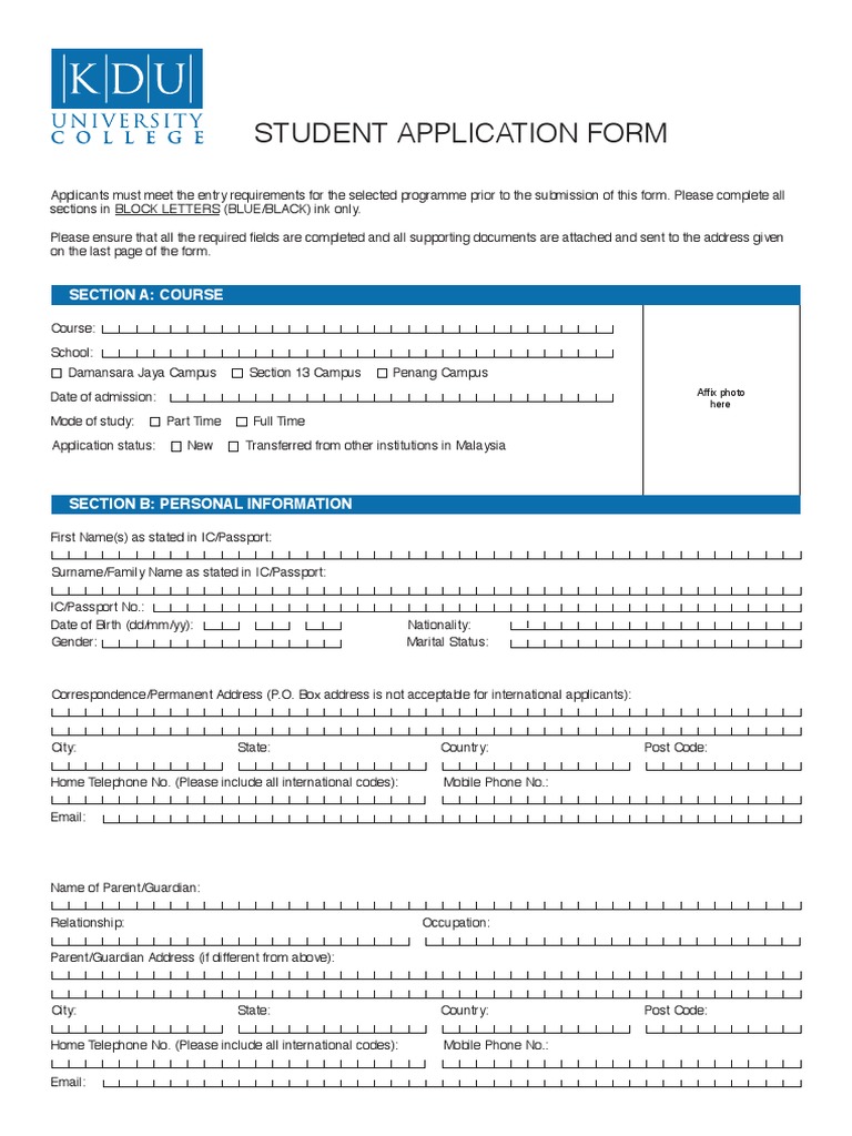 KDU UC Undergraduate Application Form | PDF | Passport | Malaysia