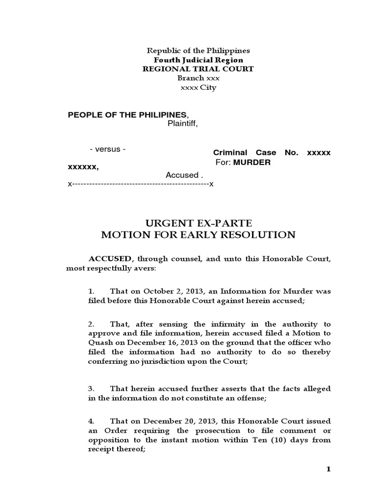 Urgent Ex-Parte Motion for Resolution | PDF | Prosecutor | Common Law