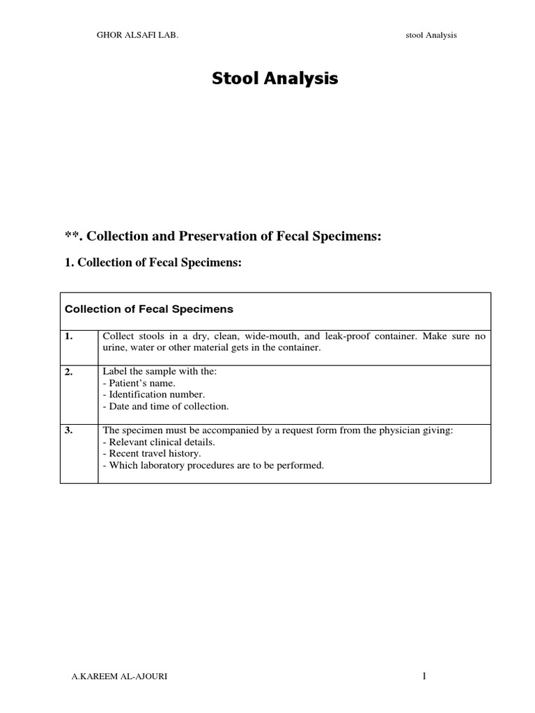 Stool Analysis | PDF | Formaldehyde | Feces