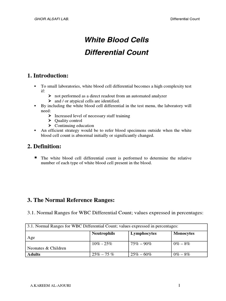 Differential Count | PDF | White Blood Cell | Hematology