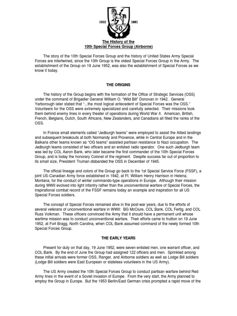 History of the 10th Special Forces Group | PDF | Military Units And ...