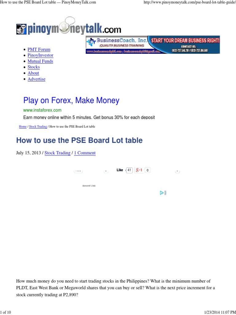 How To Use The PSE Board Lot Table | PDF | Stock Trader | Stocks