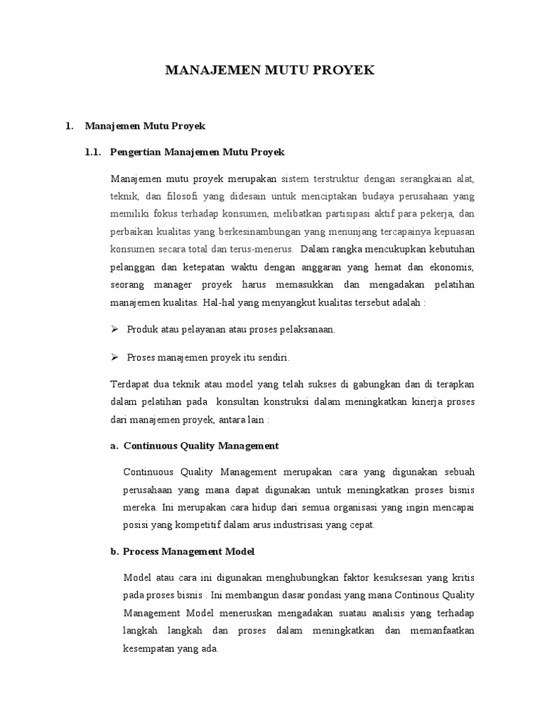 MANAJEMEN MUTU PROYEK