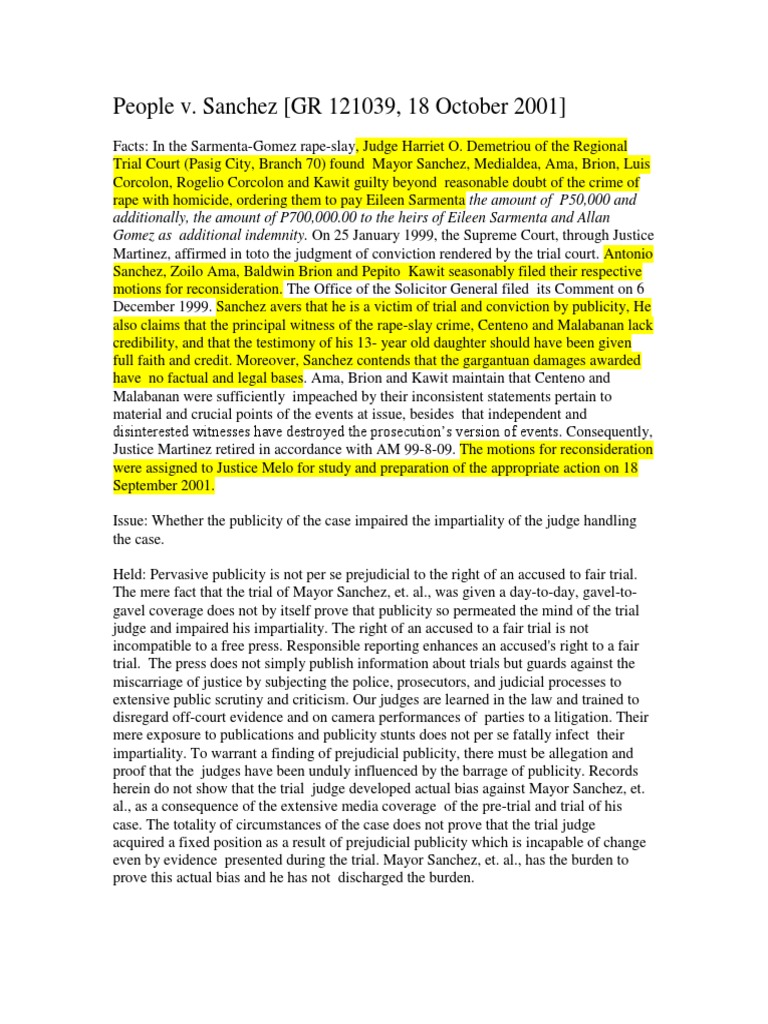 People v. Sanchez Case Summary | PDF | Witness | Evidence (Law)