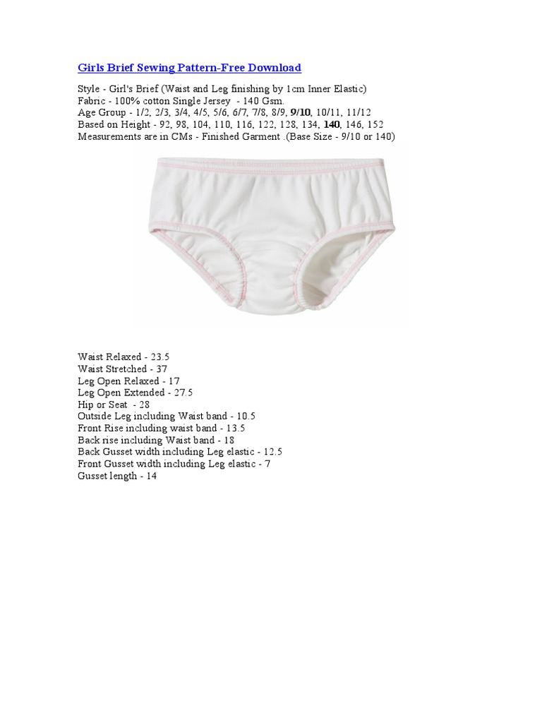 Free Girls Brief Sewing Pattern Download | PDF