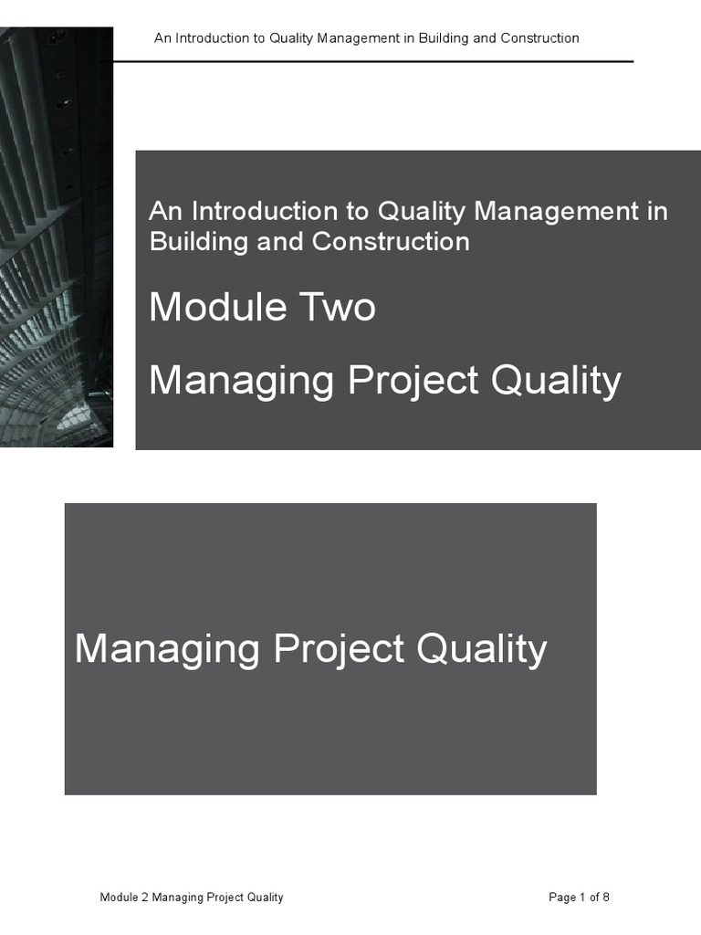 Module Two Managing Project Quality: An Introduction To Quality ...