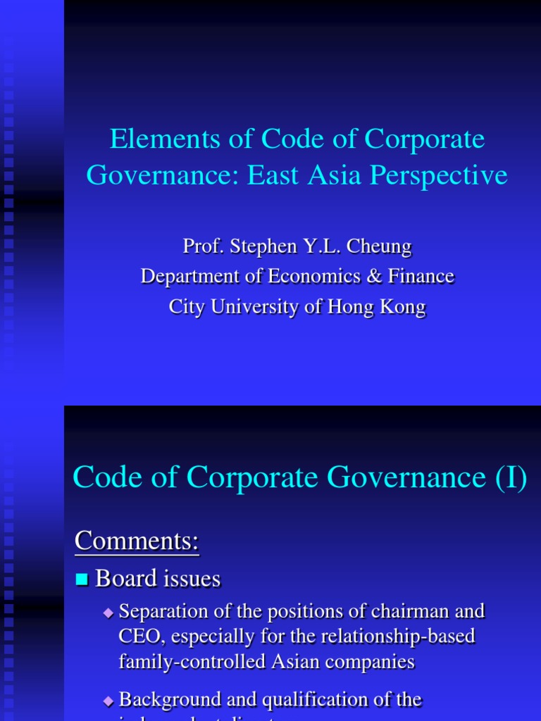 Elements of Code of Corporate Governance: East Asia Perspective | PDF ...