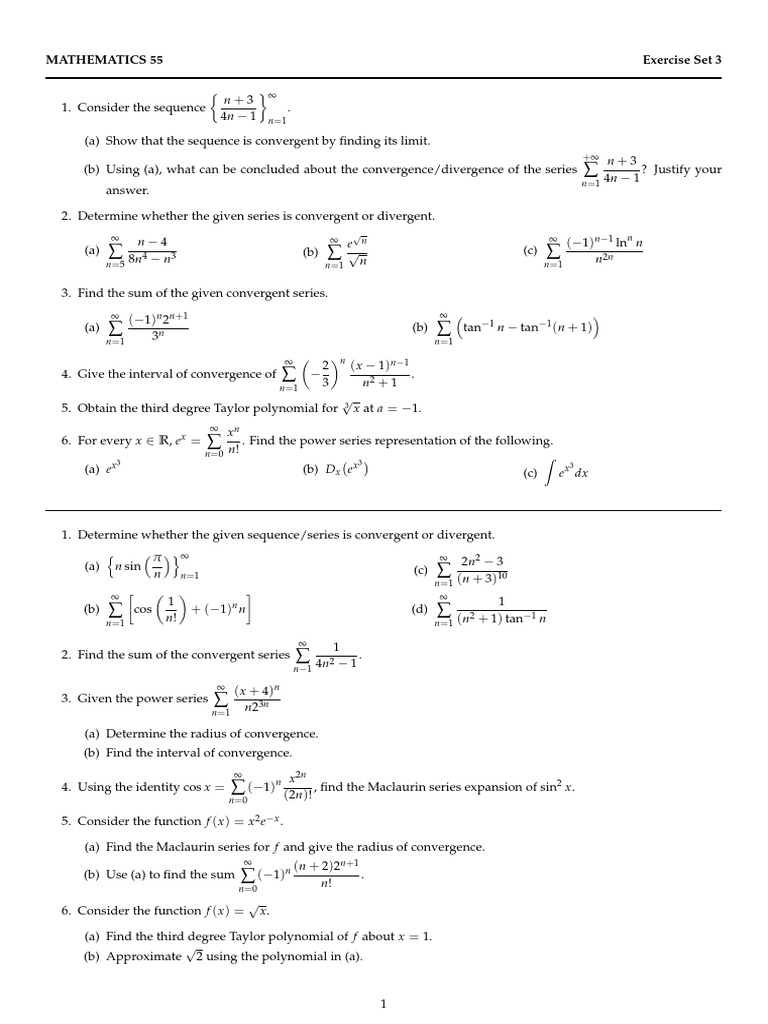 Exercise Set 3.1 On Math55 | PDF | Power Series | Calculus