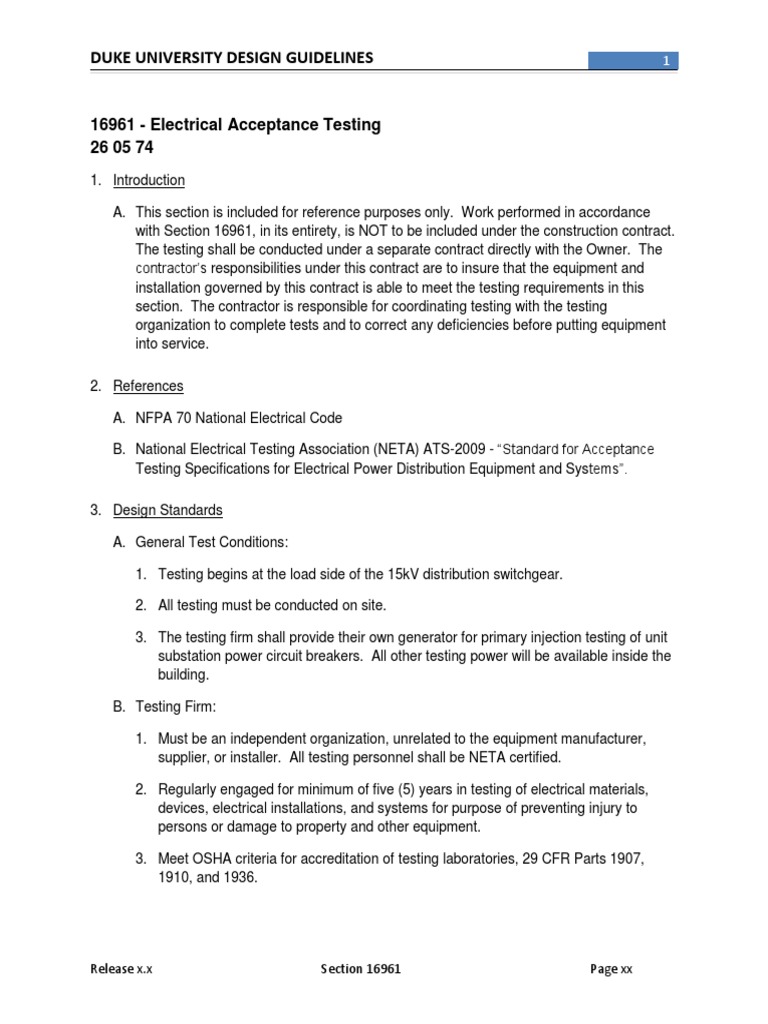 Electrical Acceptance Testing Pdf Cable Transformer