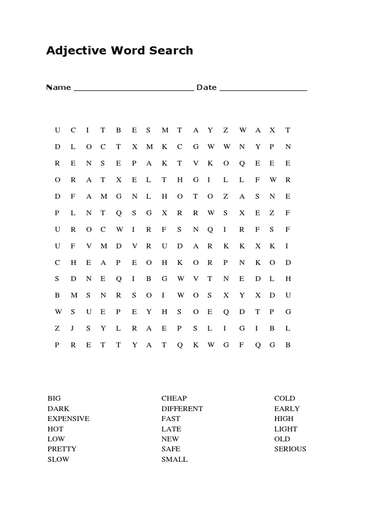Adjective Word Search Puzzle | PDF
