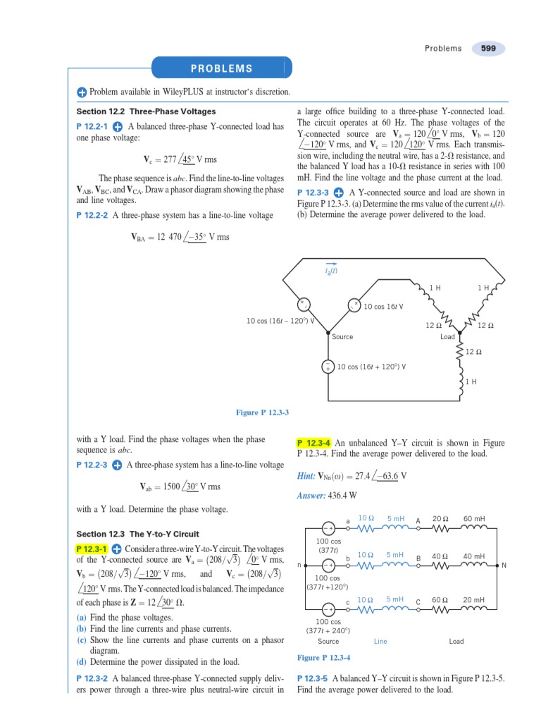 Analysis of Three-Phase Power Systems Problems Involving Balanced and Unbalanced Y-Connected and ...
