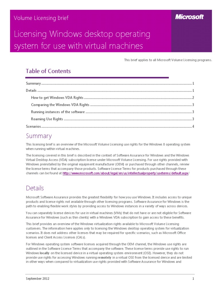 Licensing Windows Desktop OS For Virtual Machines | PDF | Desktop ...