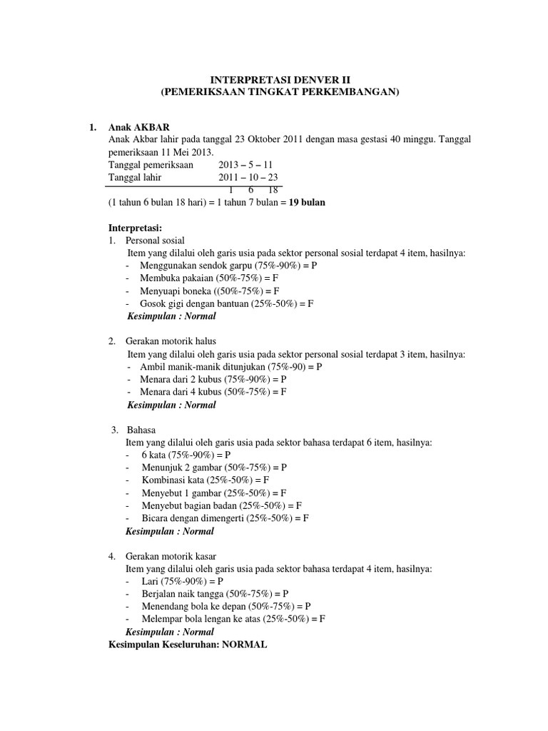 Interpretasi Denver II Tugas | PDF | Metode & Bahan Ajar