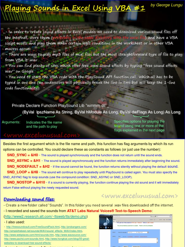 Sounds Tutorial 1 | PDF | Visual Basic For Applications | Microsoft Excel