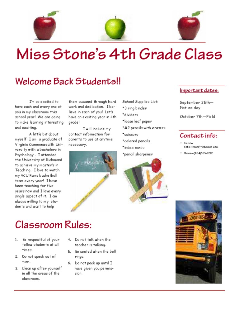 Miss Stone's 4th Grade Class: Welcome Back Students!! | PDF | World ...