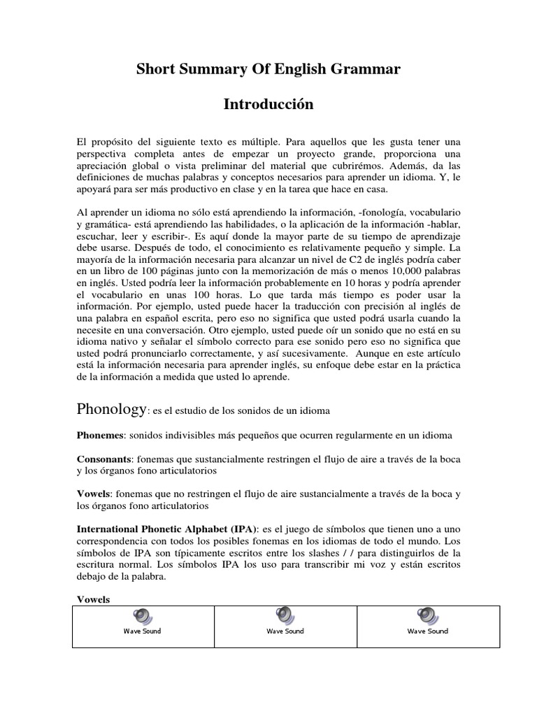 Short Summary of English Grammar | PDF | Palabra | Razonamiento inductivo
