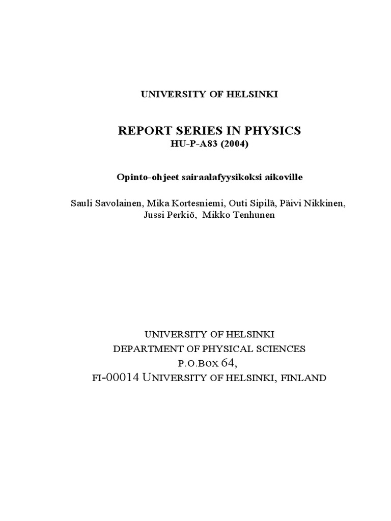 Report Series in Physics Hu-P-A83 (2004) | PDF