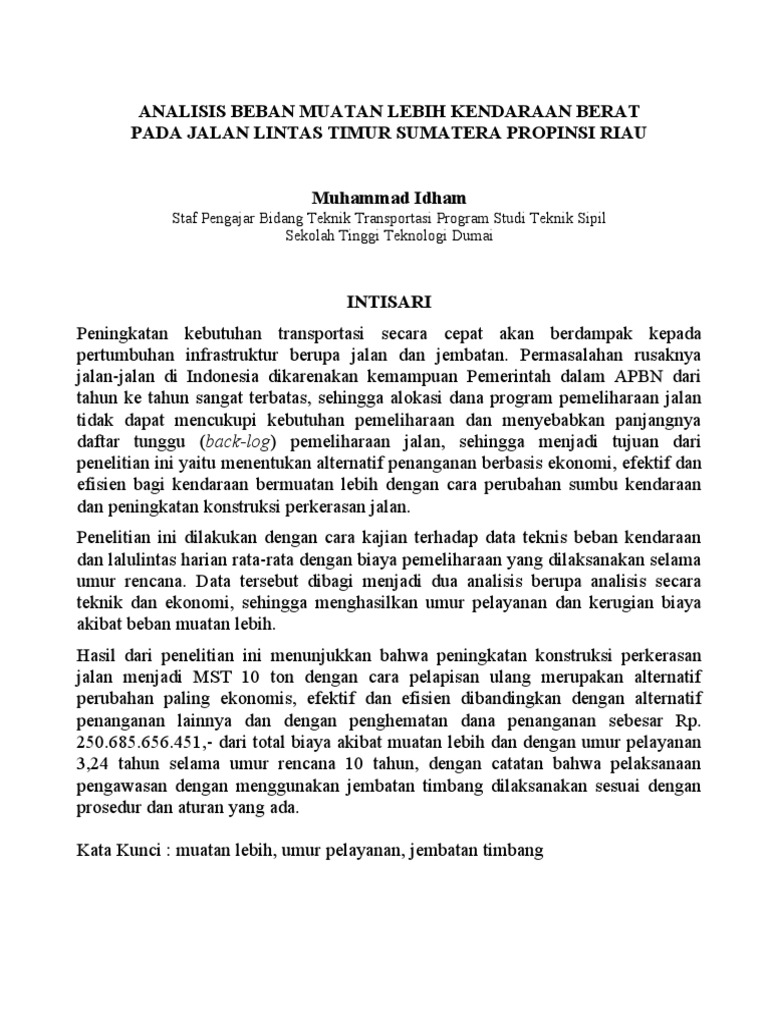 481911667analisis Beban Muatan Lebih Kendaraan Berat Pada Jalintim | PDF