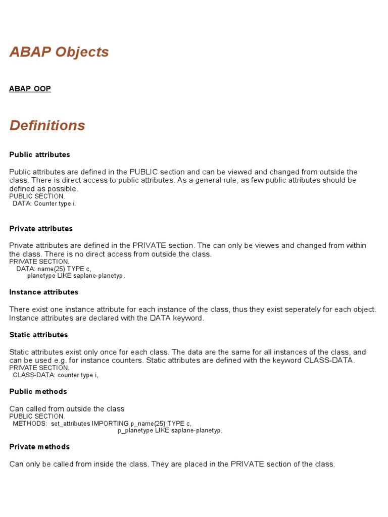 ABAP Objects | PDF | Method (Computer Programming) | Class (Computer Programming)