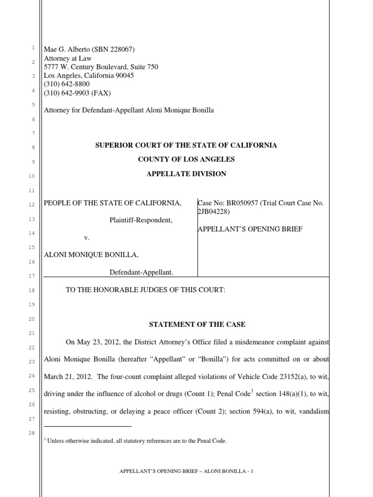 Aloni Bonilla - Statement of Appeal | PDF | Evidence (Law) | Relevance ...