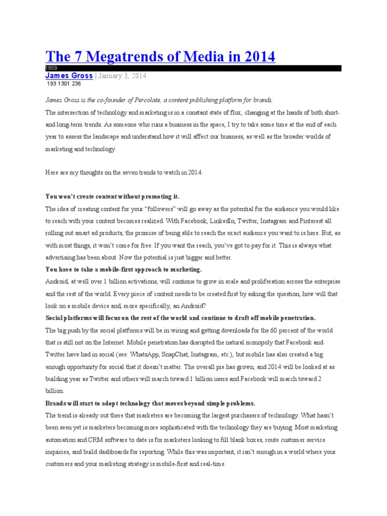 The 7 Megatrends of Media in 2014 | PDF | Marketing | Computing