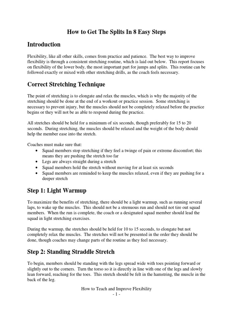 How To Get The Splits in 8 Easy Steps | PDF | Flexibility (Anatomy) | Knee