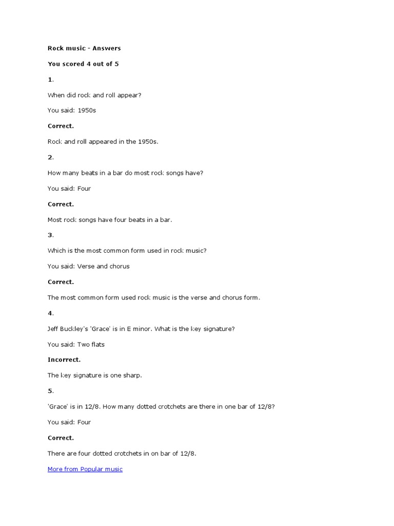 Rock Music Quiz Insights | PDF | Art
