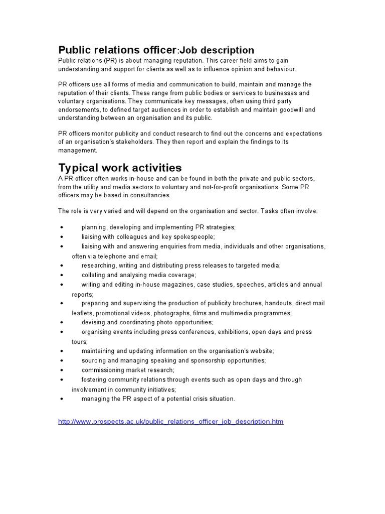Public Relations Officer Jobscope | PDF | Public Relations | Public Opinion