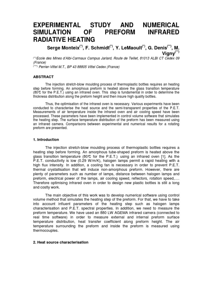 Experimental Study AND Numerical Simulation OF Preform Infrared ...