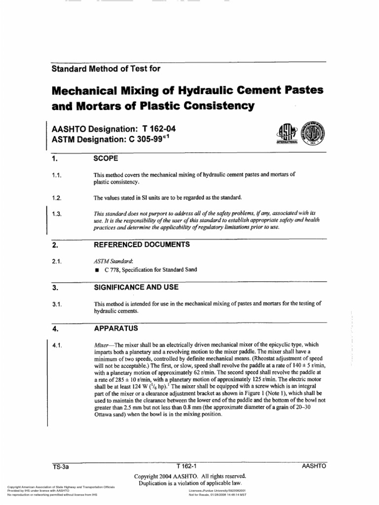 Mixing of Pastes ASTM C 305 | PDF | Mortar (Masonry) | Screw