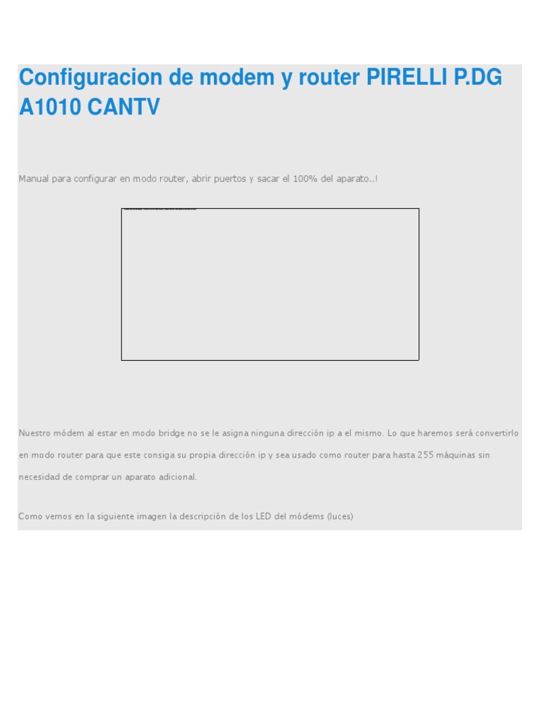 Configuracion de Modem y Router PIRELLI P | PDF | Dirección IP ...