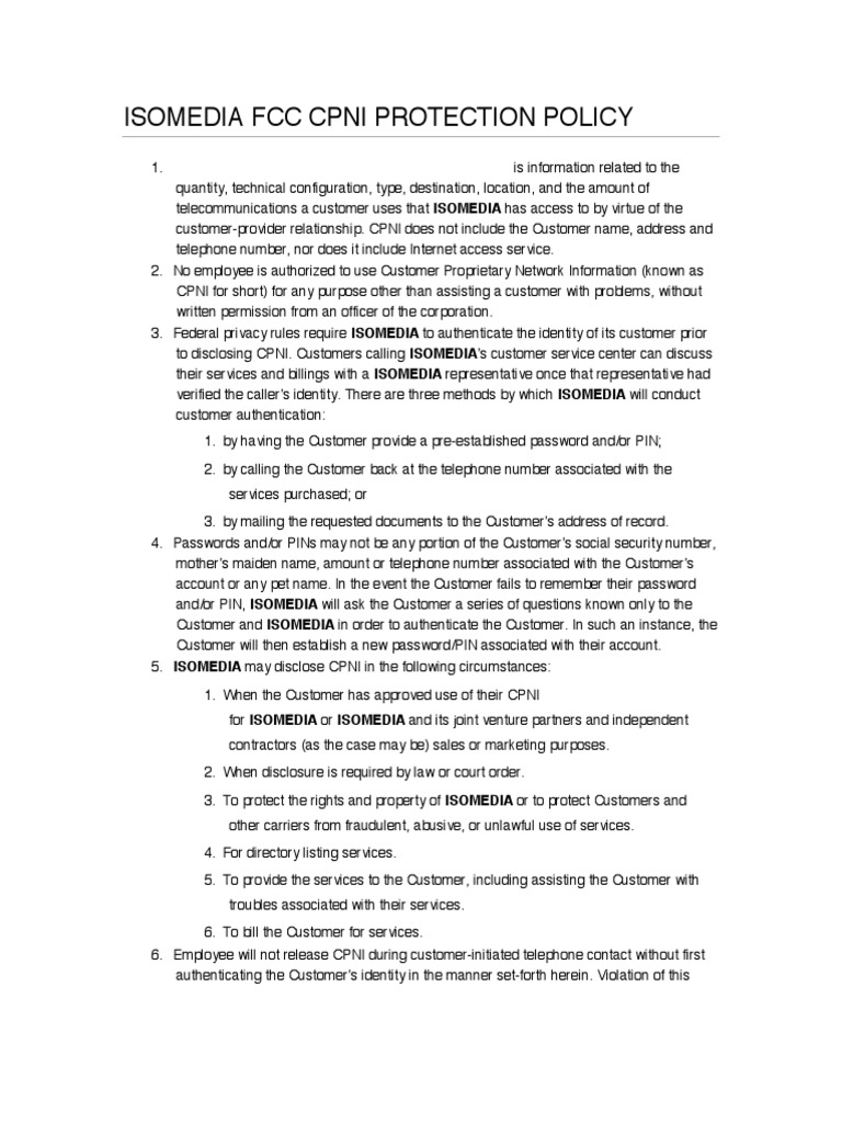 ISOMEDIA CPNI Privacy Protection Policy | PDF