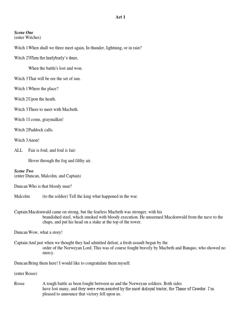 Macbeth Script (Final) | Macbeth | Shakespearean Tragedies | Free 30 ...