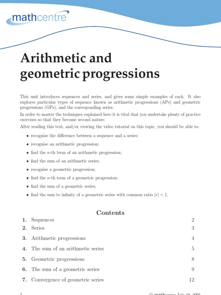 Arithmetic and Geometric Progressions | PDF | Sequence | Summation
