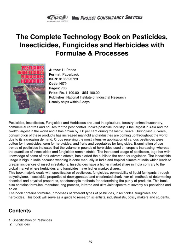 The Complete Technology Book On Pesticides, Insecticides, Fungicides ...