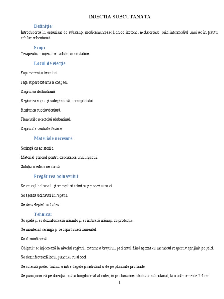 Injectia Subcutanata | PDF