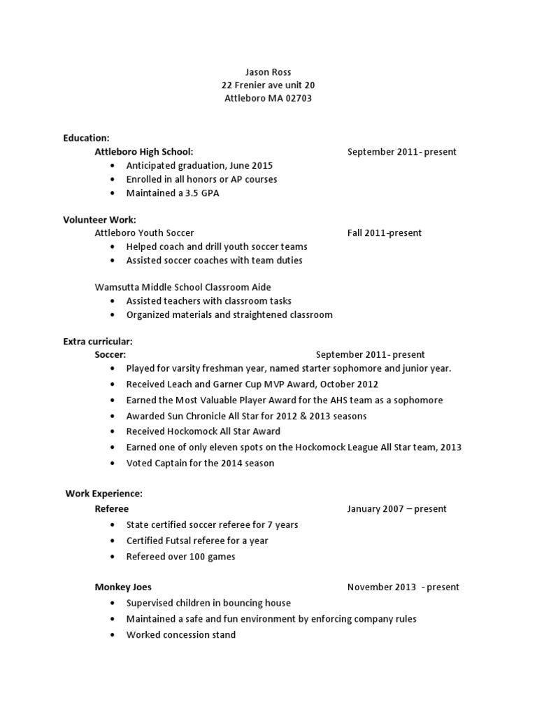 Jason Ross: Student Athlete Resume | PDF
