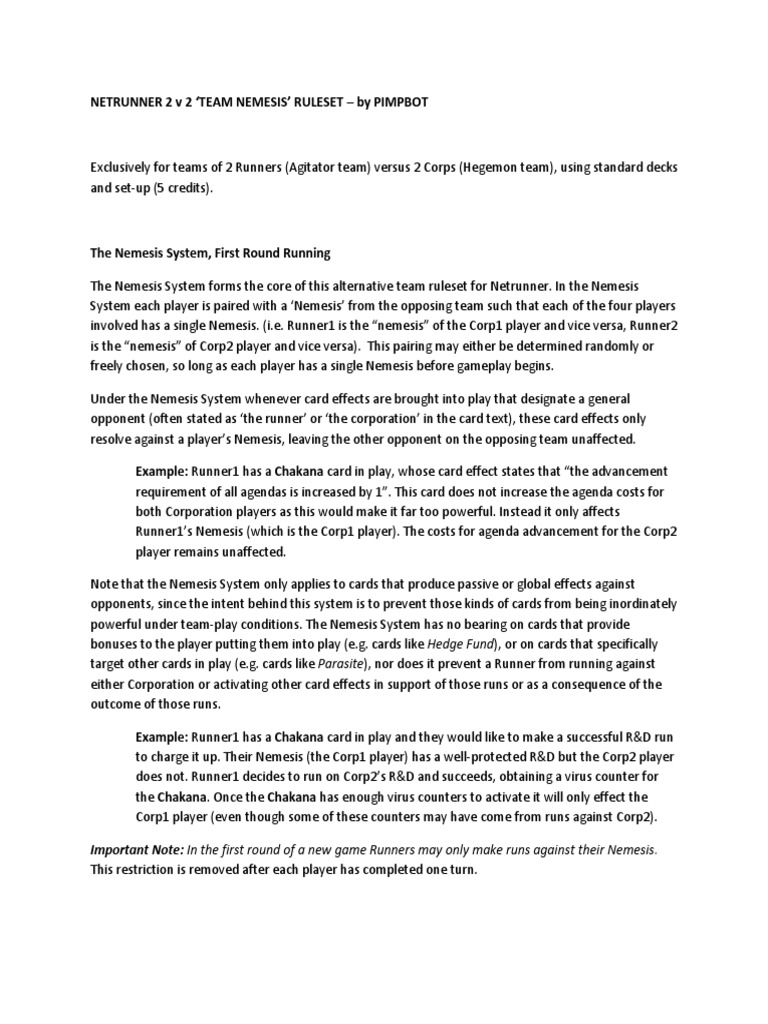 Netrunner 2v2 Team Nemesis Rules | PDF | Gaming | Leisure