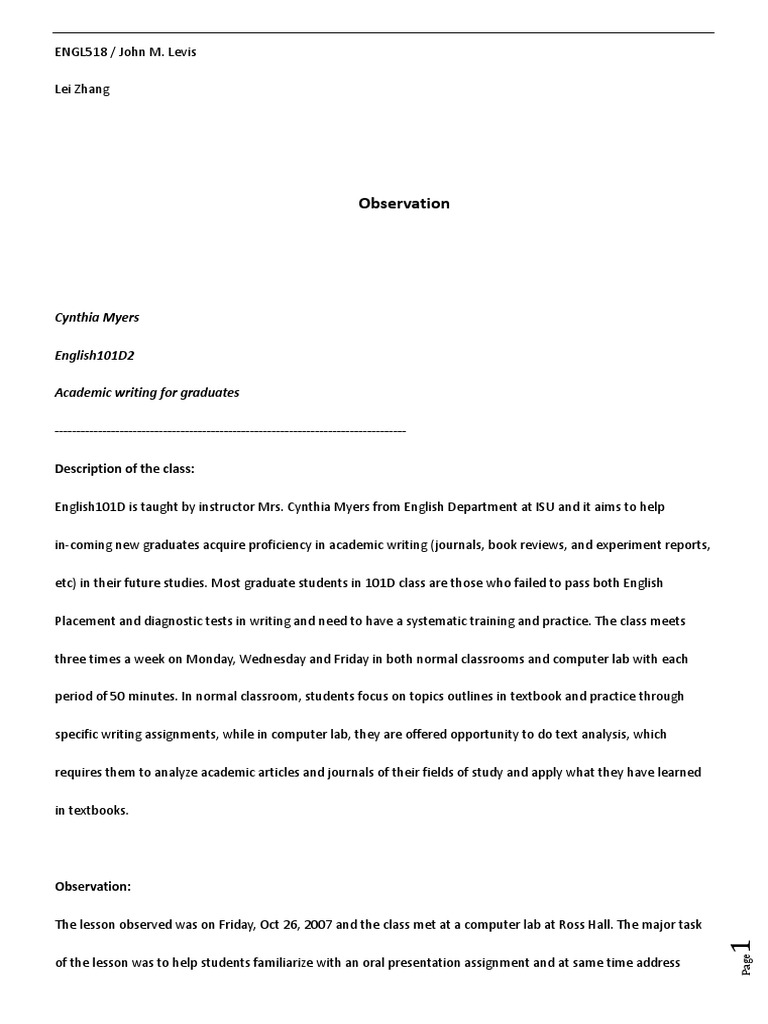 Class Observation | Textbook | Graduate School