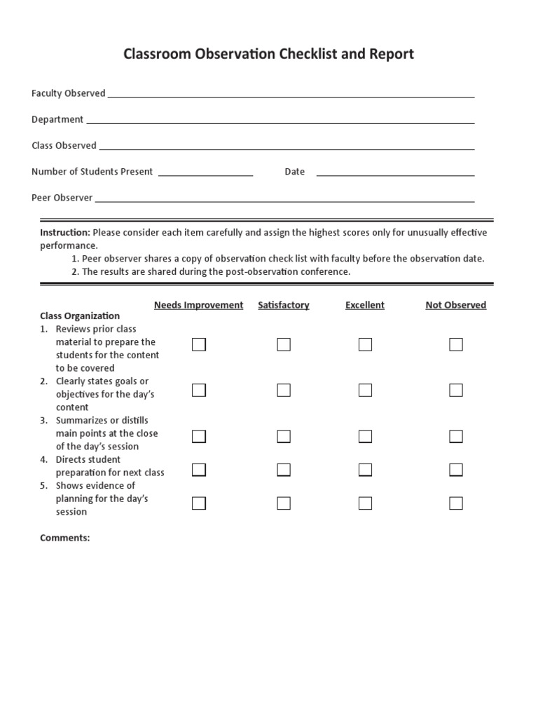Classroom Observation Checklist and Report | PDF | Classroom ...